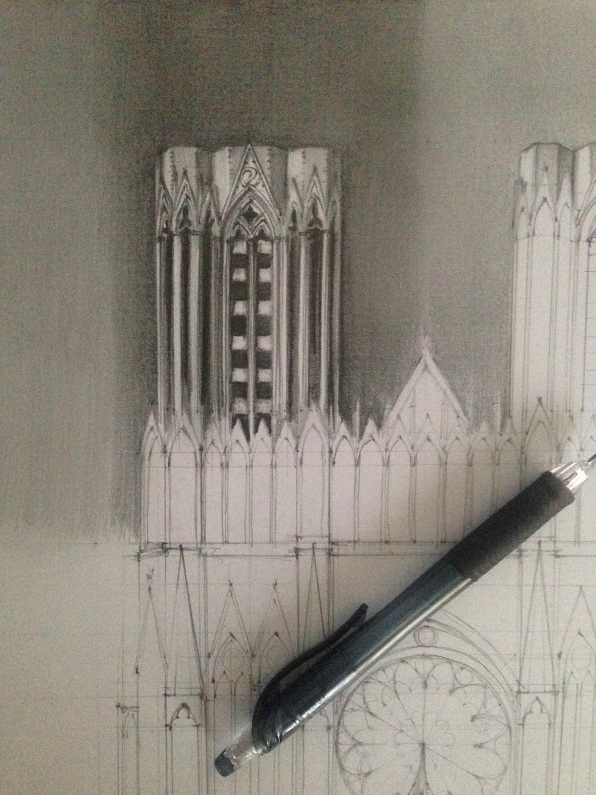 Reims Cathedral - pencil drawing - Dreams of an Architect