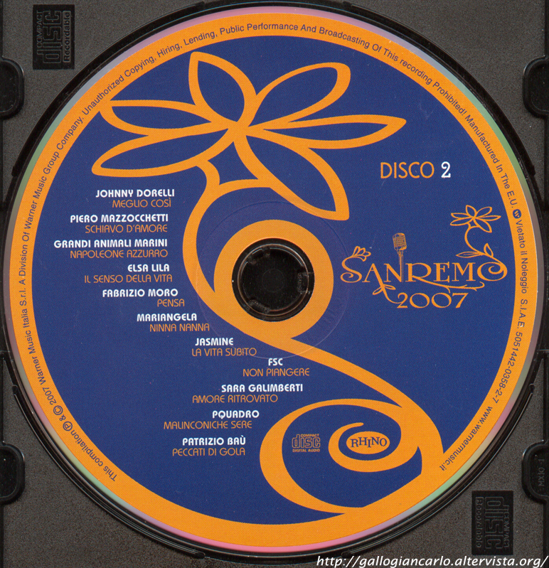 Sanremo 2007 – 2 Cd compilation – CD EAN 5051442035827 – – Fotografie ...