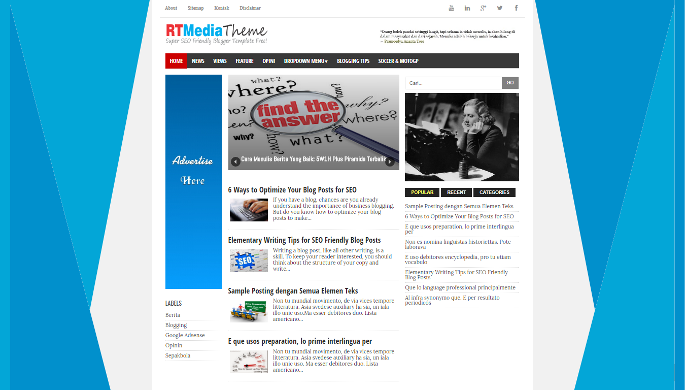 Top 6 Blogger Templates For News, Most SEO, Fast Loading, Responsive ...