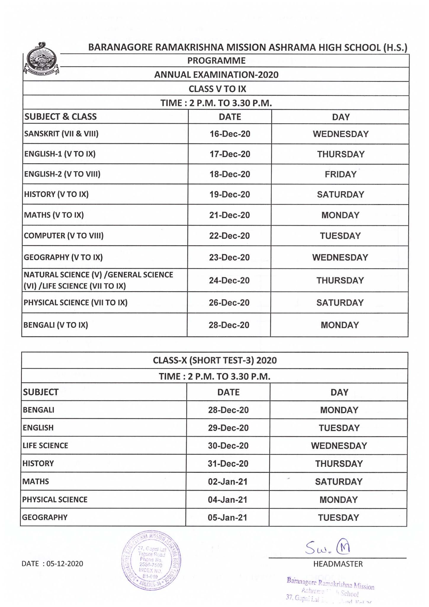 Baranagore Ramakrishna Mission Ashrama High School (H.S.): ANNUAL ...