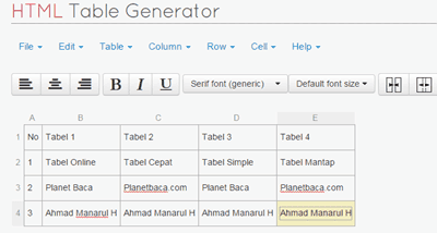 Membuat Tabel Online Dengan HTML Table Generator - Planet Baca