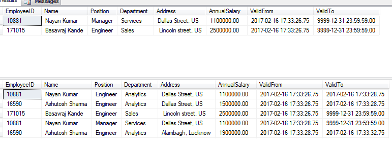 Sql Server 2016 Temporal Tables