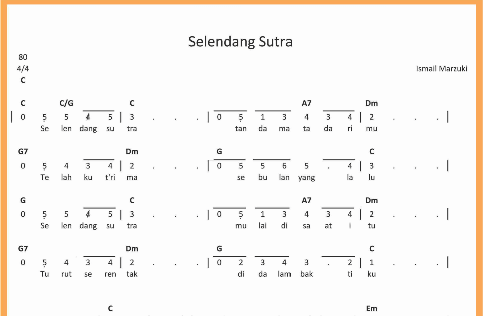 Not Angka Selendang Sutra - SEPUTAR MUSIK