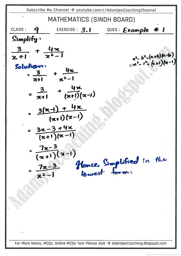 Adamjee Coaching: Algebraic Expression and Formulas - Exercise 3.1 ...