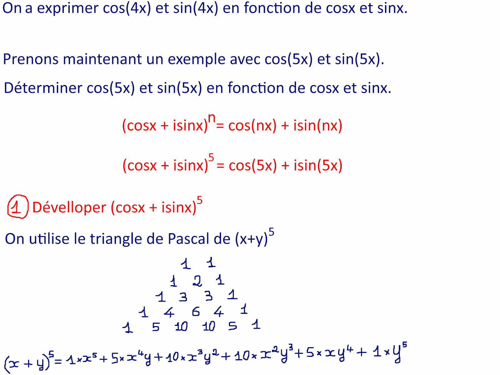 Calculer cos(nx) et sin(nx) en fonction de cosx et sinx ~ NOTREUS