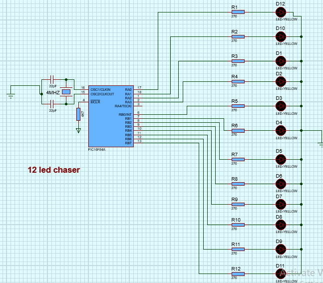 12 led chaser with PIC16F84 - Azad Electronics