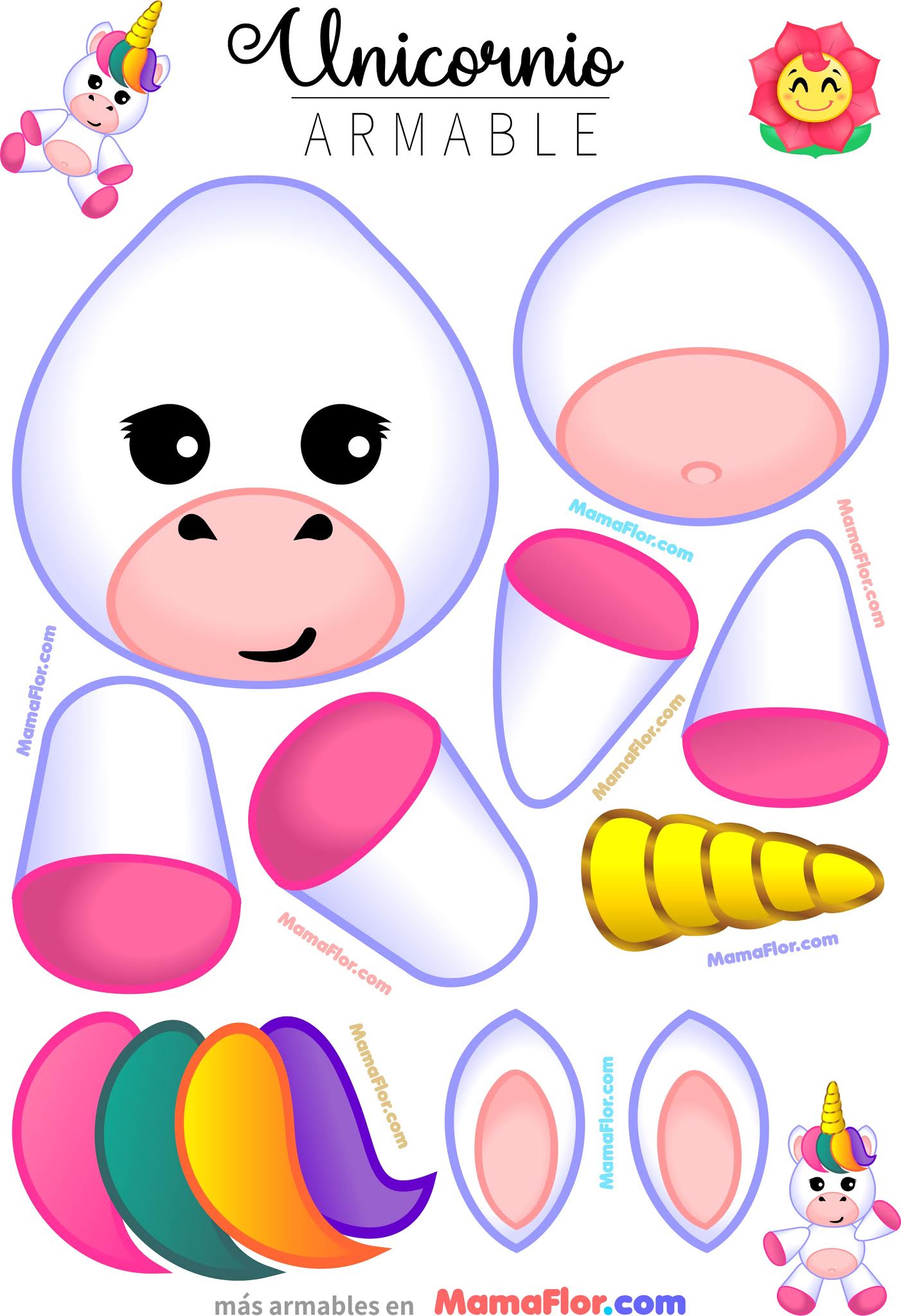 Tarea en casa: UNICORNIO armable para Imprimir GRATIS - MamaFlor.com