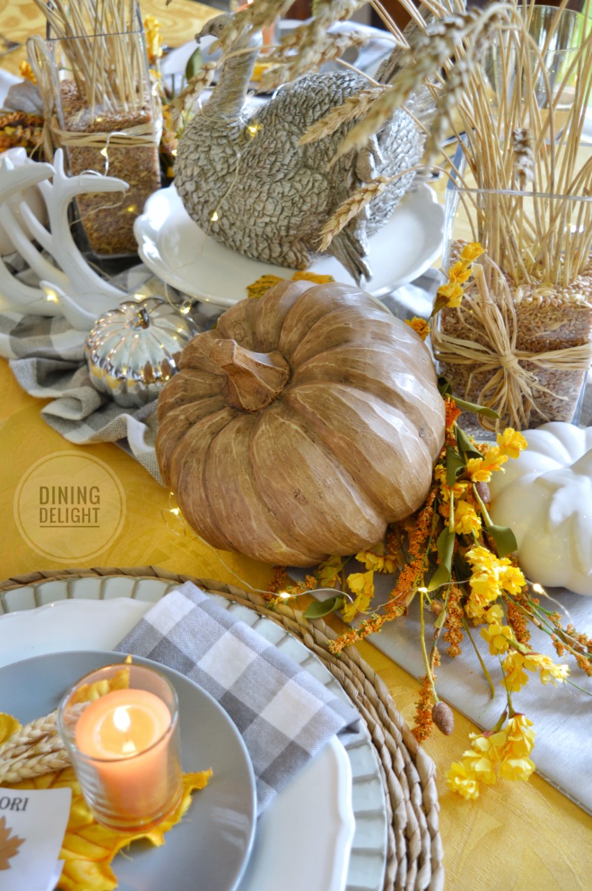 Dining Delight: Yellow & Gray Harvest Themed Thanksgiving Tablescape