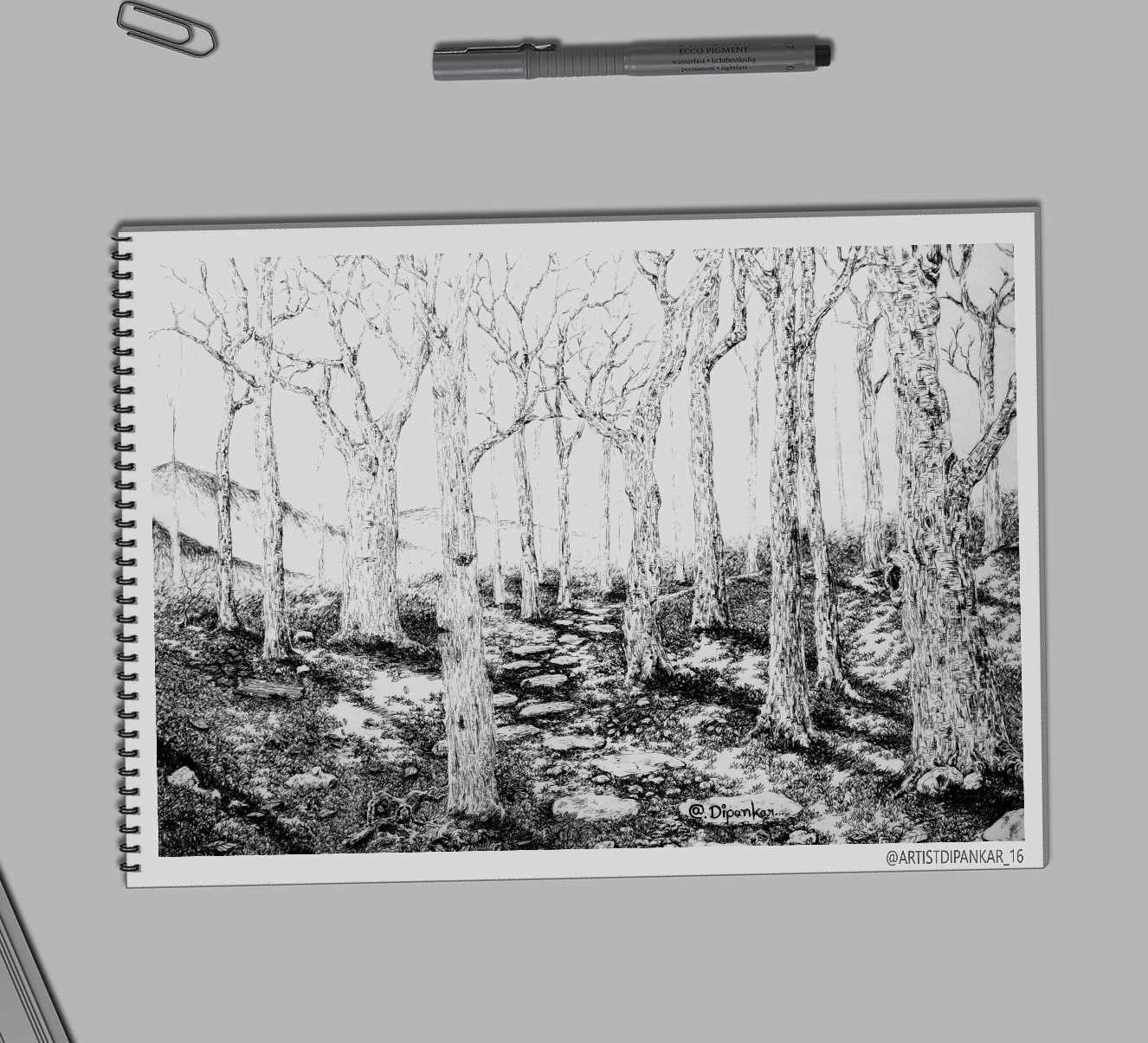 Pen drawing landscape by Artist SD Dipankar