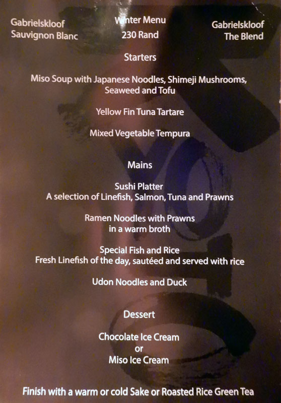 .: The Winter Menu at Kyoto Garden
