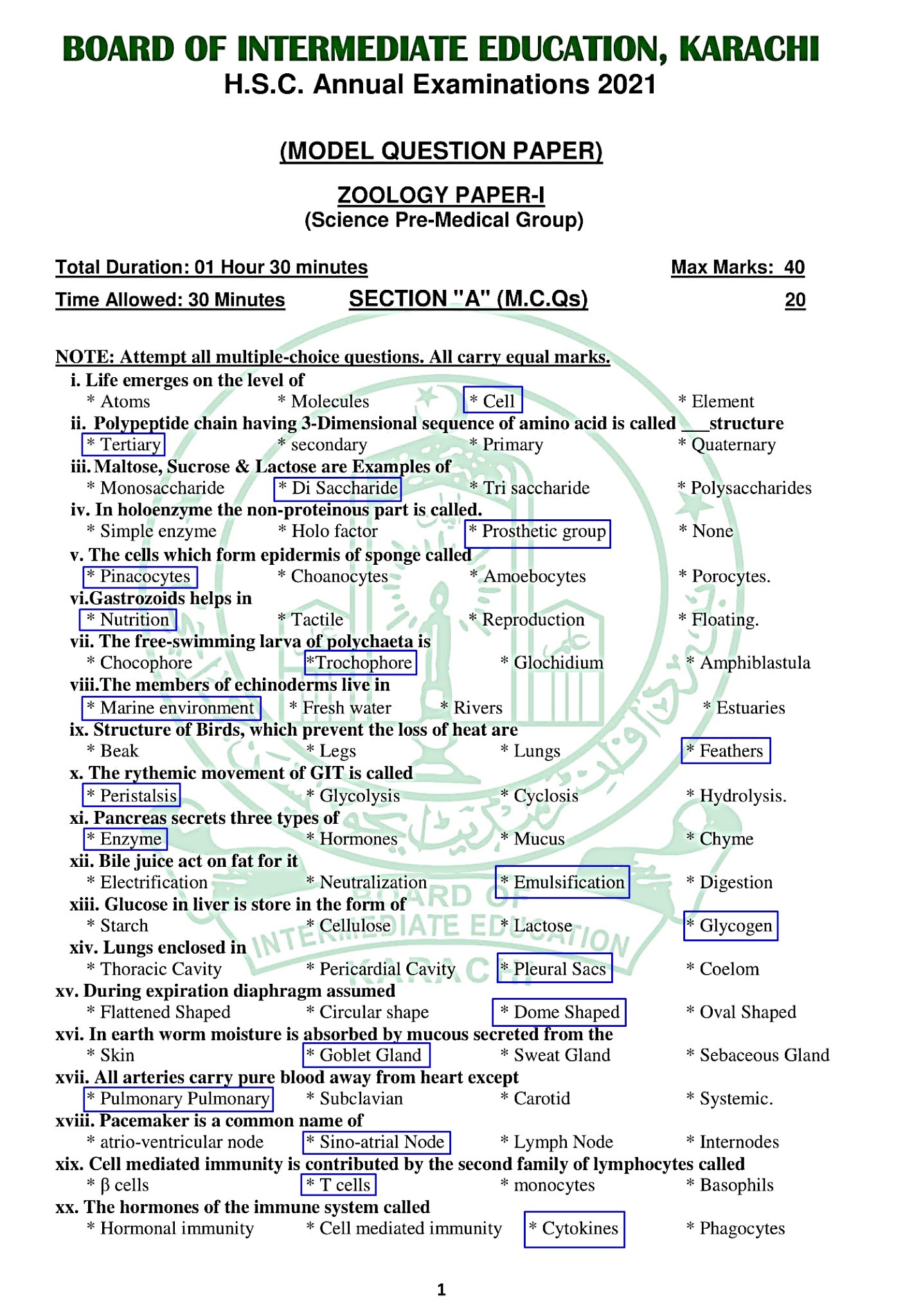 Education Is The Key To Success: Zoology - Paper I - For Class XI ...