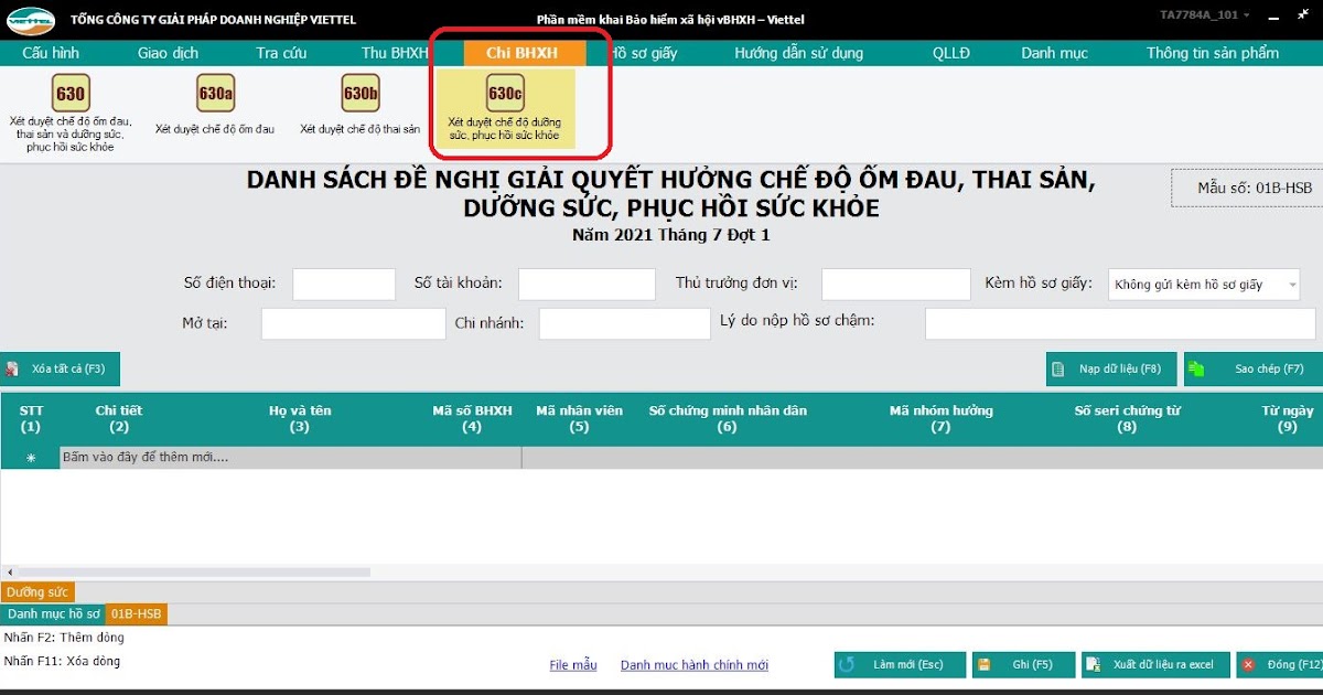 Hướng dẫn lập tờ khai Chế độ dưỡng sức, phục hồi sức khỏe 01B-HSB trên ...