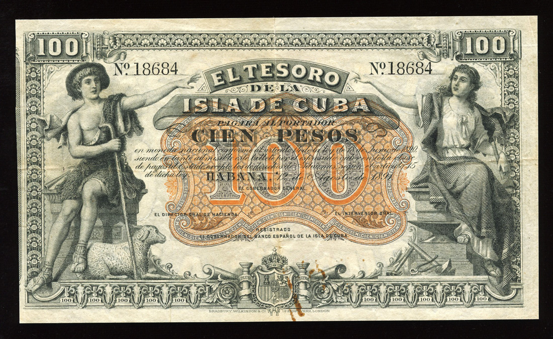 Cuba Banknotes 100 Pesos Treasury Note Of 1891 Coins And Banknotes