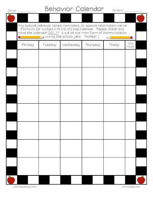 Behavior Calendar {Freebie} :)