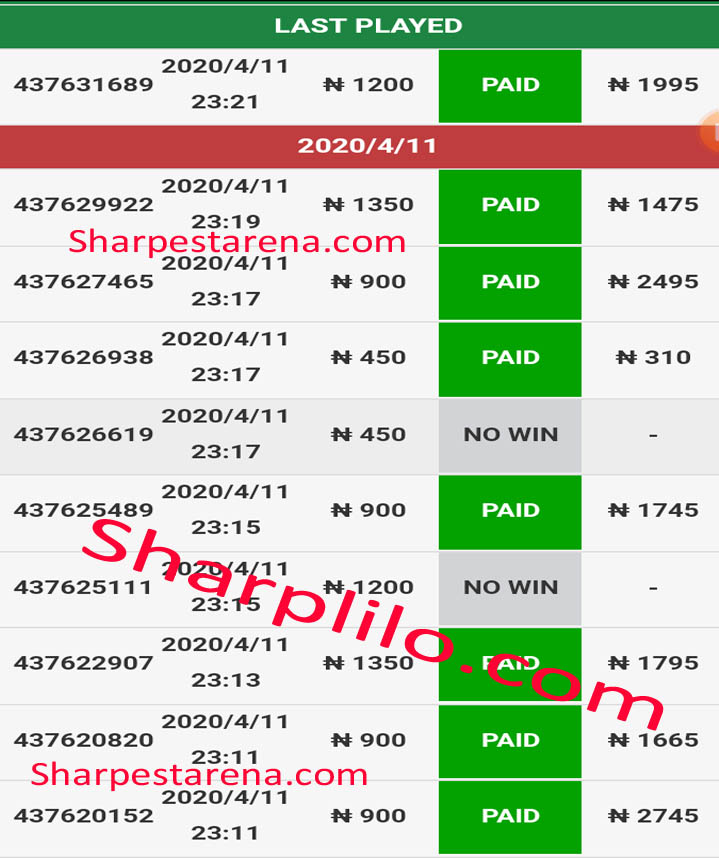 Bet9ja Virtual Football Winning Tickets Screenshot 2020
