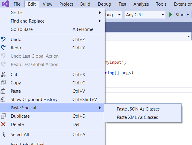 Dynamics 365 Customer Engagement: Cool feature in Visual Studio - Generate Class from JSON or XML