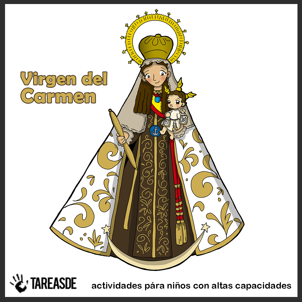 Virgen del Carmen para colorear niños - Imagenes de Amor Bonitas