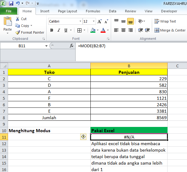 Cara Mencari Mean,Median Dan Modus di Data Tunggal Dengan Excel