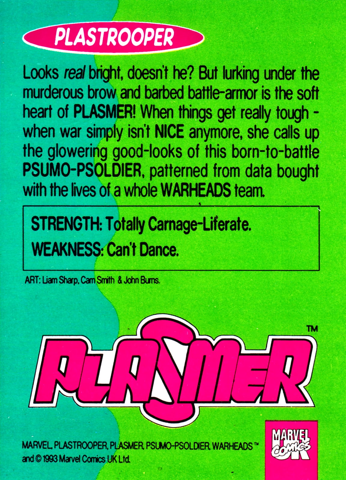 STARLOGGED - GEEK MEDIA AGAIN: 1993: PLASMER TRADING CARD SET (Marvel UK)