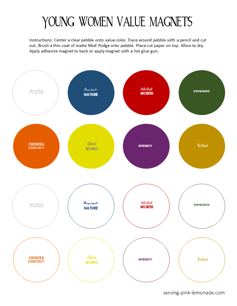 Serving Pink Lemonade: Young Women Values Magnets (Includes Free Download)