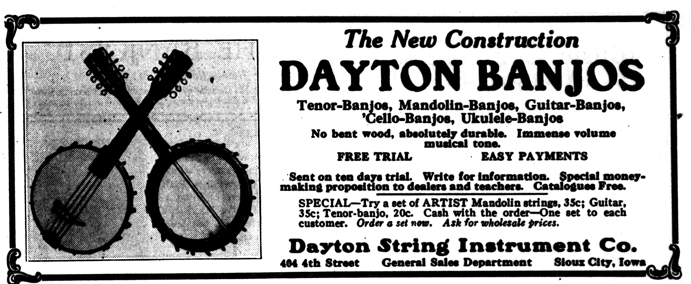 1920s Dayton String Instrument Co Banjo Advertisements - S. Nathaniel Adams
