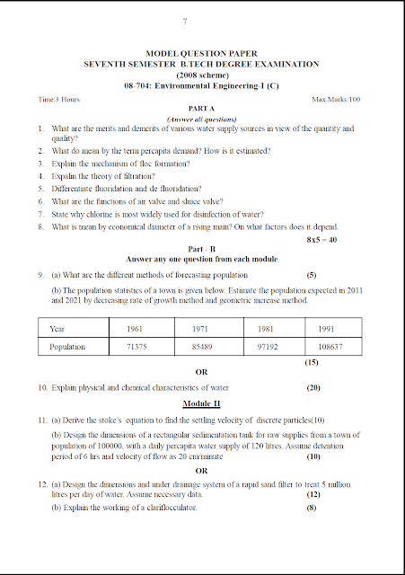Kerala University B.Tech Environmental Engineering-I (C) 2017 Question ...