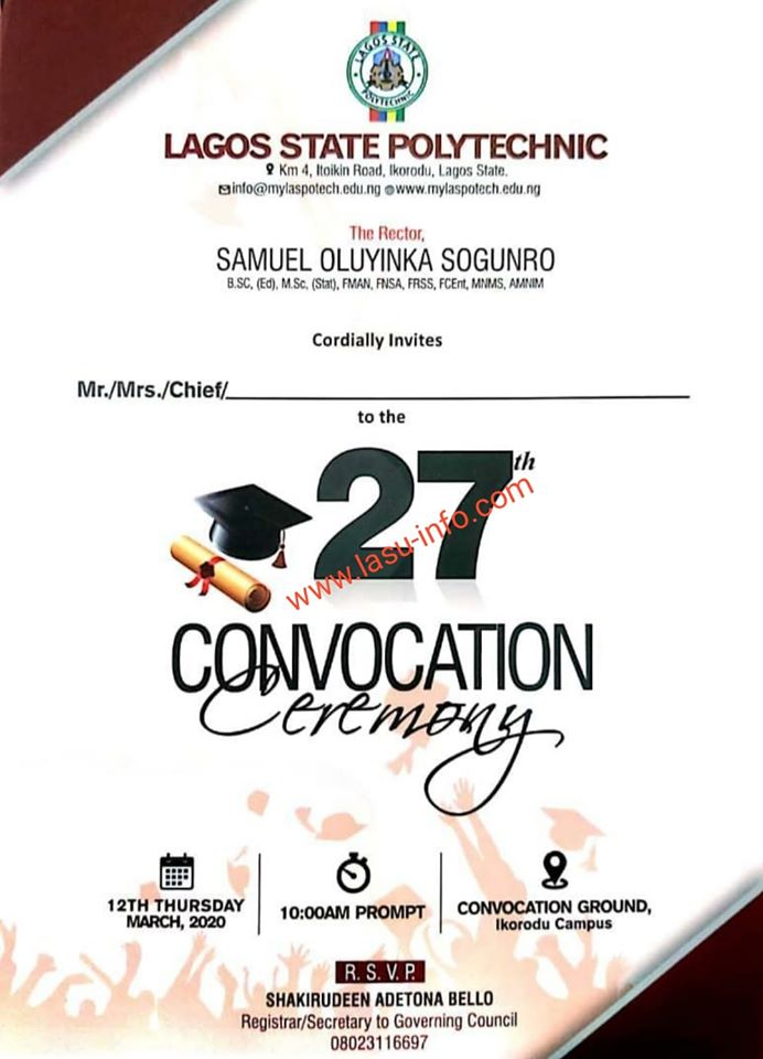 LASPOTECH 27th Convocation Ceremony Date 2019 [UPDATED]