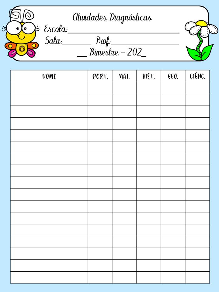 Tabela para controle de notas