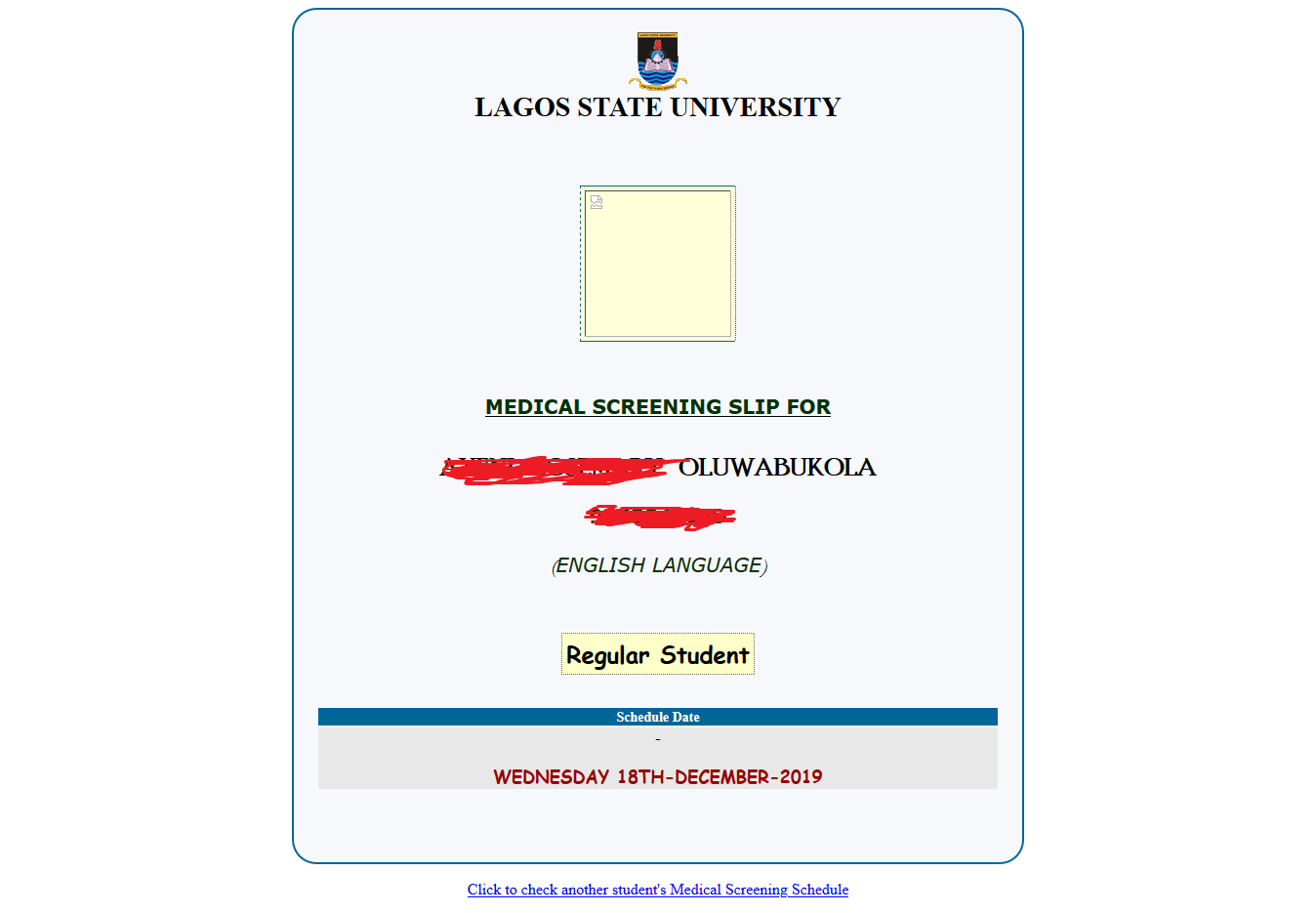 LASU Medical Screening Date Checker Portal 2022/2023 [Stream 1 & 2]