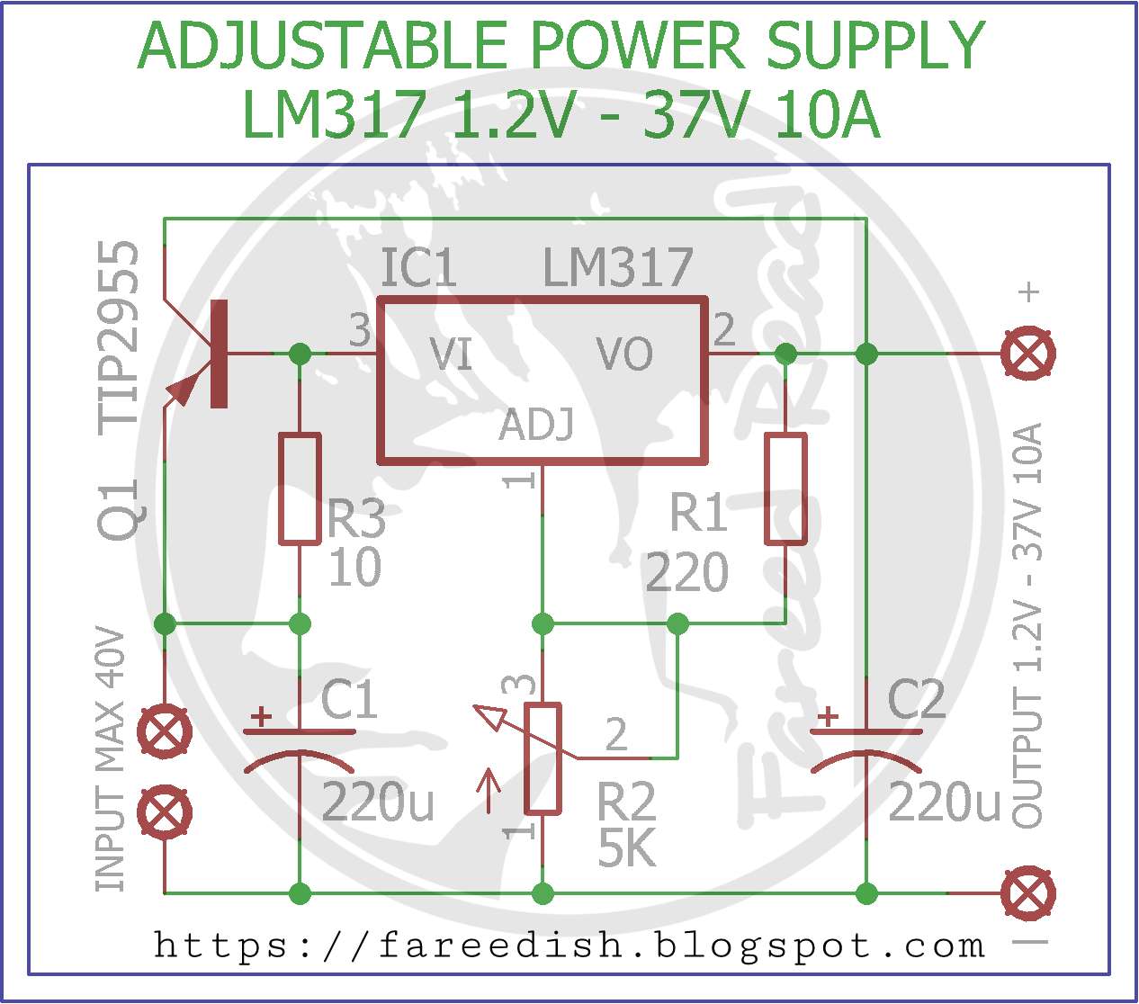 Rangkaian Adjustable Power Supply IC LM317 1.2V - 37V 10A - Fareed Read's Blog