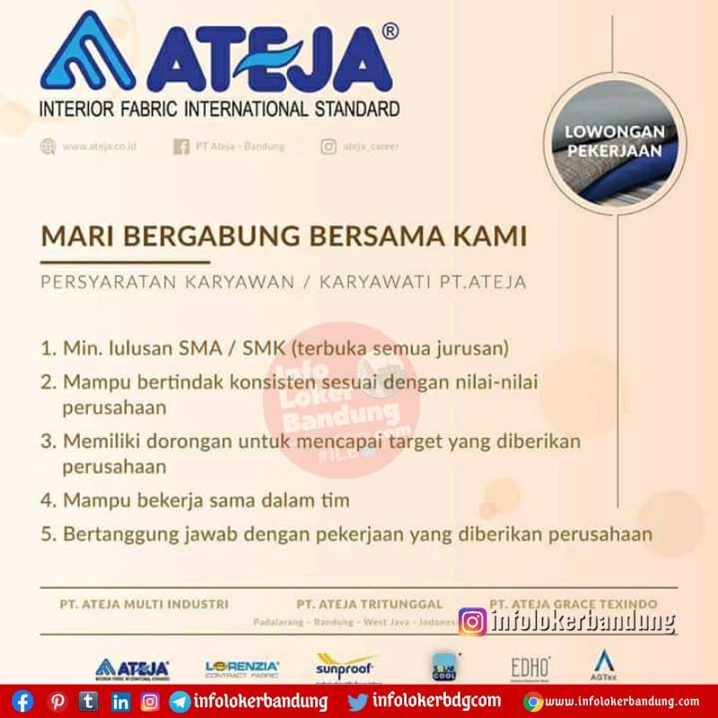 Lowongan Kerja PT. Ateja Bandung Februari 2021 | Info loker lengkap dan ...