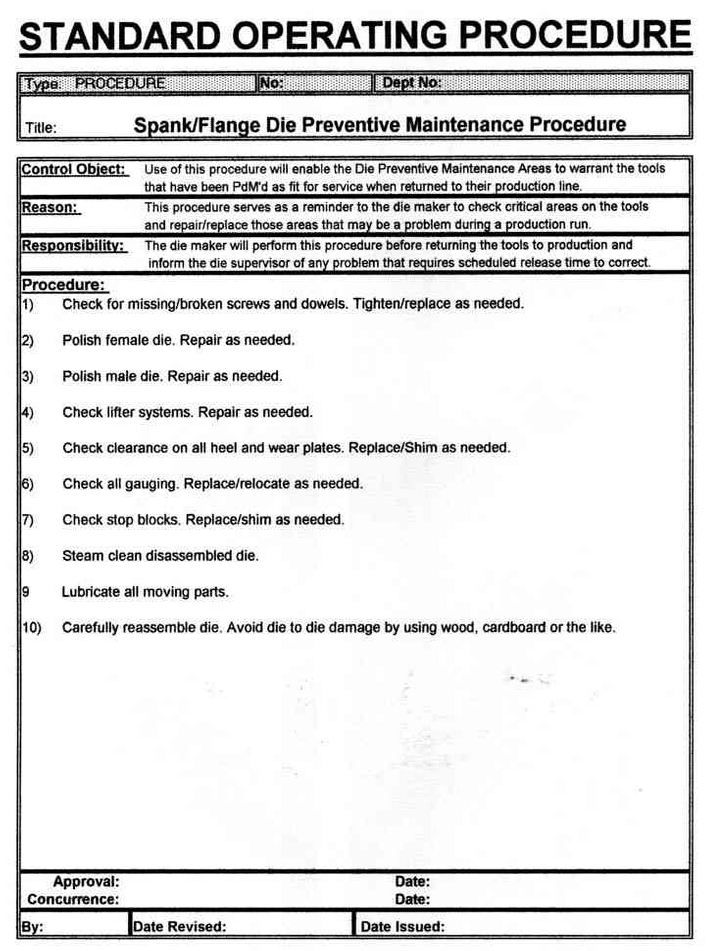 Preventive Maintenance Dies: Standard Operation Procedure