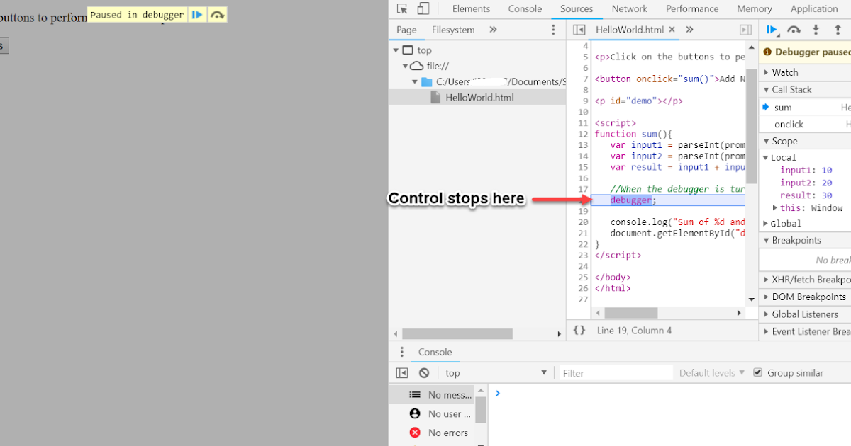 Programming for beginners: JavaScript: debugger statement