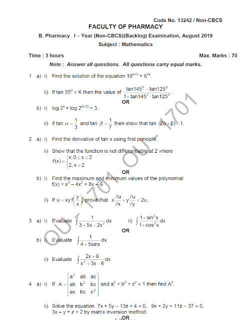 Osmania University B. Pharmacy I-Year (NON-CBCS) (Backlog) Subject ...
