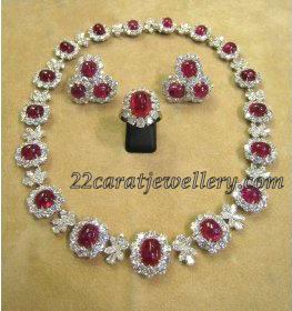 Sapphire, Emerald, Ruby Sets with Diamond Combination - Jewellery Designs