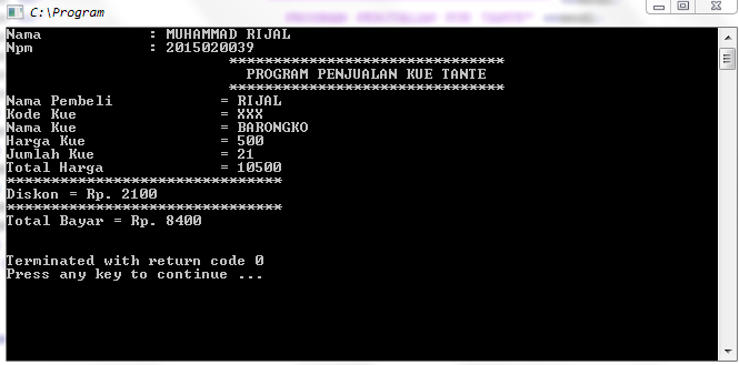 Program Penjualan Kue dengan C++ ~ Muhammad Rijal