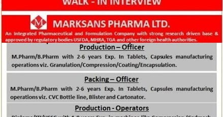 UDYOG ADDA: MARKSANS PHARMA LTD WALK IN INTERVIEW 16 - 21 DEC 2019 FOR MULTIPLE POSITIONS