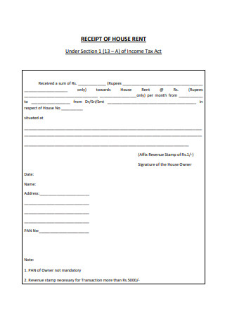 Indian House Rent Receipt Format - Invoice Template
