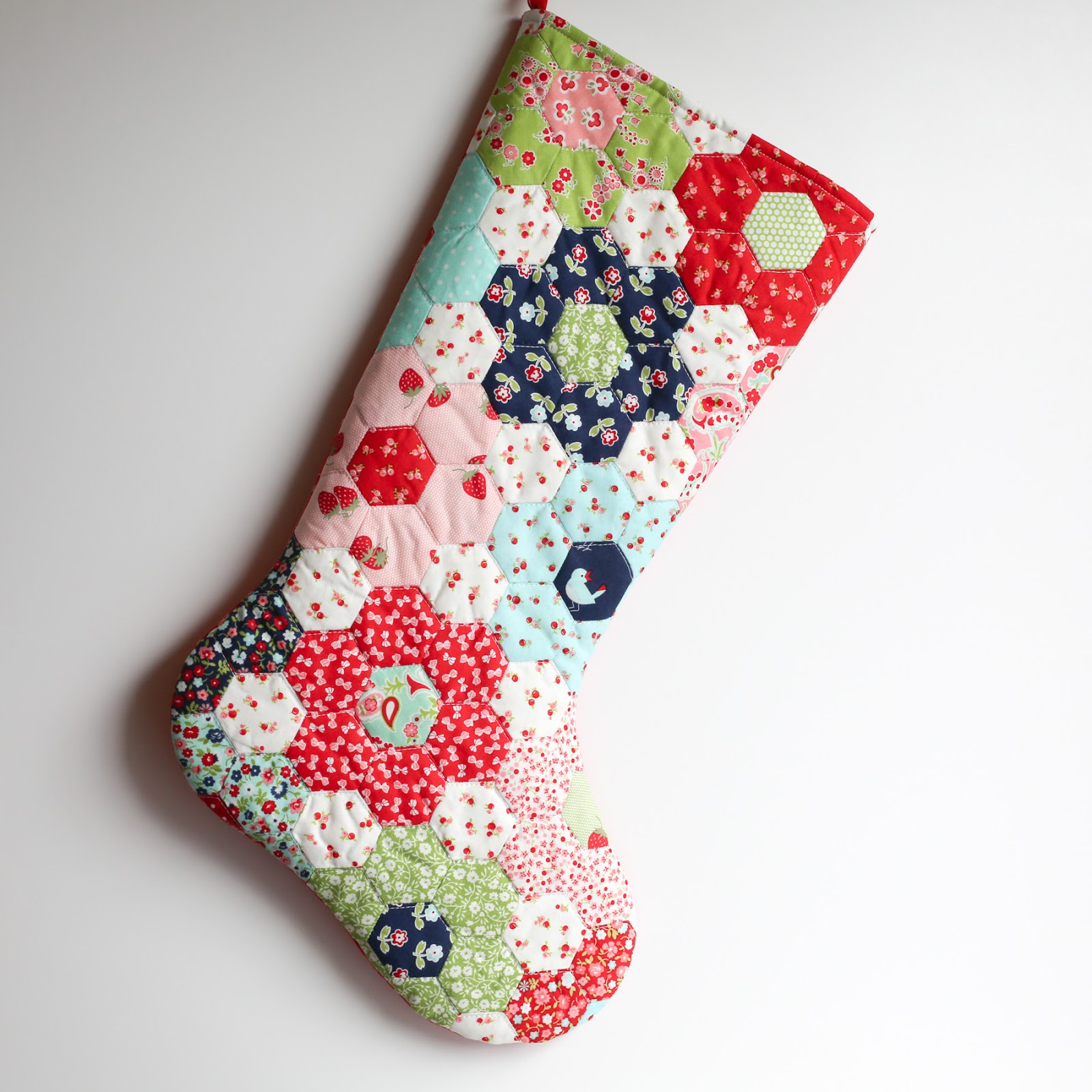 .: Pieced Hexagon Quilted Stocking