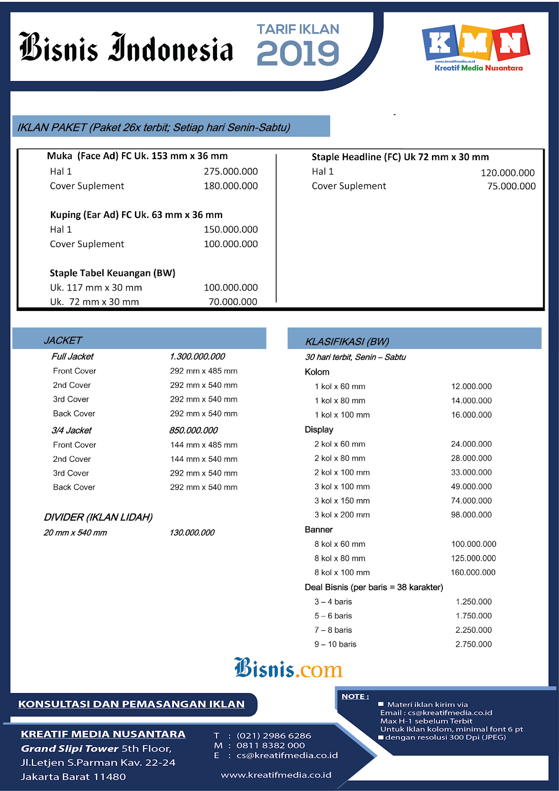 Tarif Iklan Bisnis Indonesia 2019 - Pemasangan Iklan HUB 0811.838.2000 ...