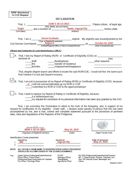 CSC RO V OnSched: Guide to Filling-out the ERRF and Declaration Form