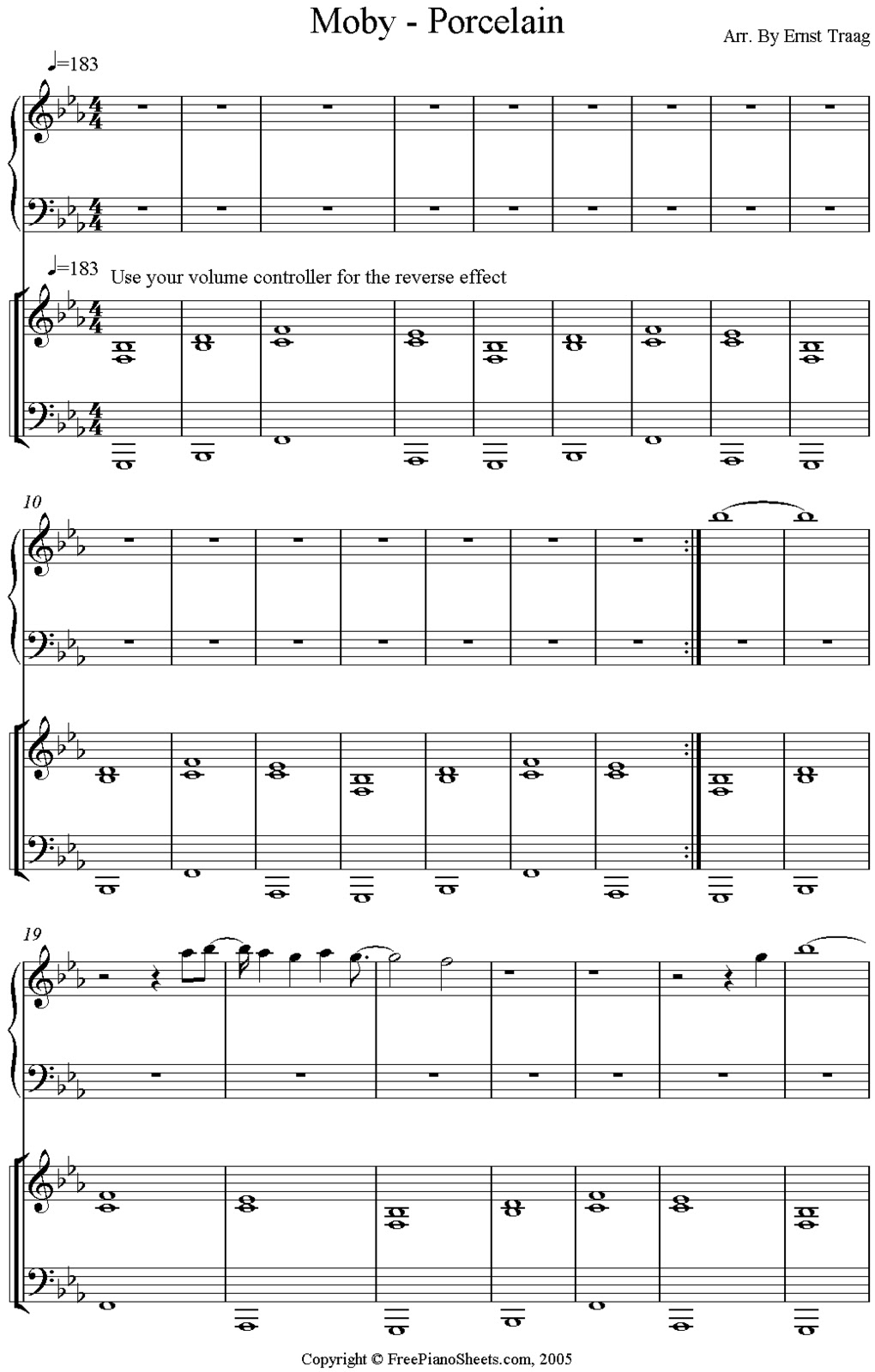 Porcelain de Moby para piano - Partituras de piano | Sheet music for piano