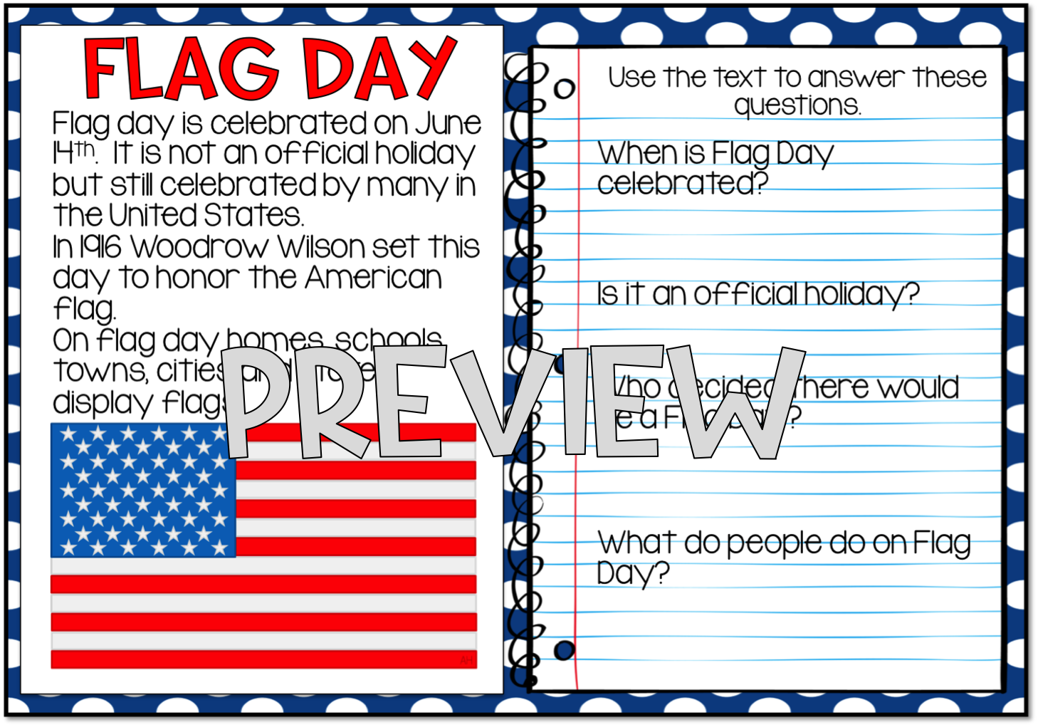 1st Grade Hip Hip Hooray!: Flag Day, June 14th