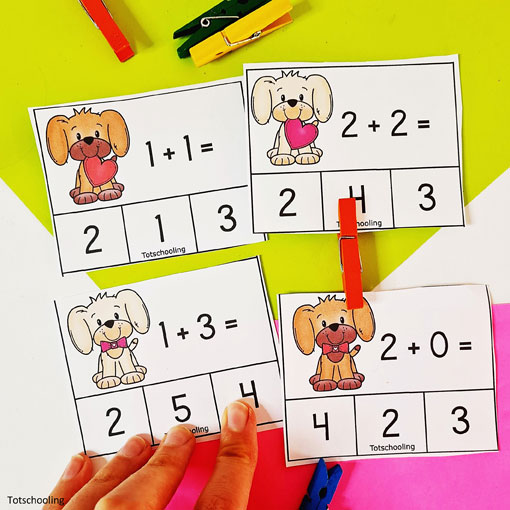Puppy Love - Addition Clip Cards | Totschooling - Toddler, Preschool ...