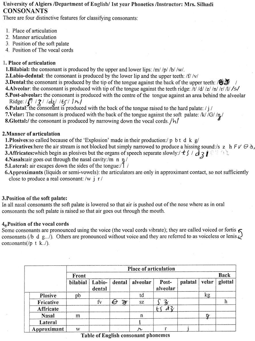 English First Year LMD - PHONETICS lessons