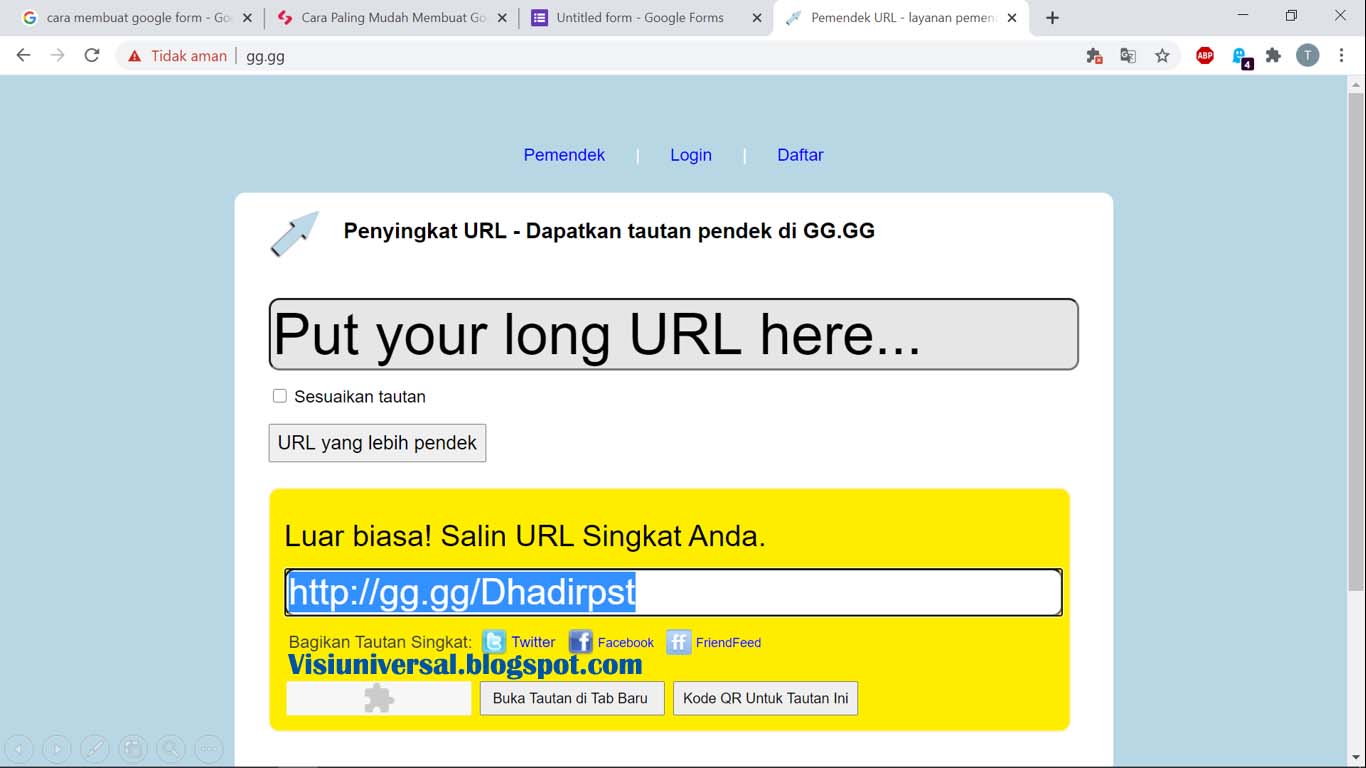 CARA MUDAH MENYINGKAT URL YANG TERLALU PANJANG DENGAN GG.GG | VISIUNIVERSAL