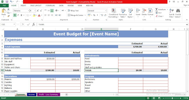 Event Budget Template Excel