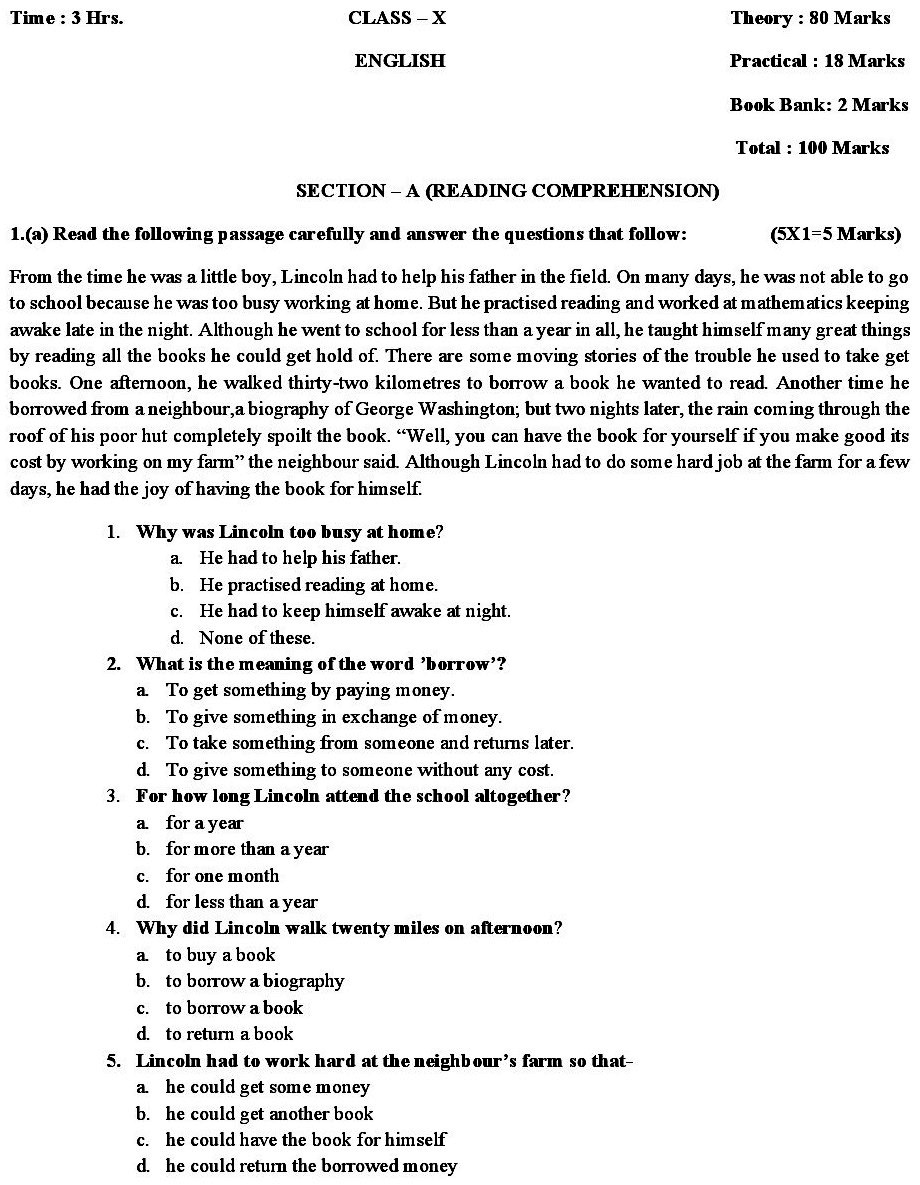 Class 10--Sample Paper English 2020-21 - Class 10