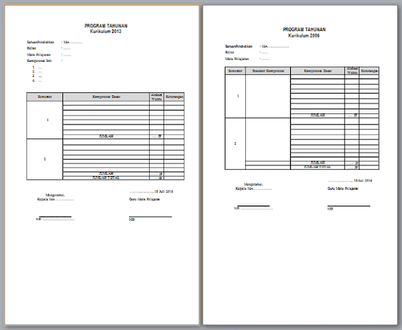 Contoh Format Prota Dan Promes Ma Kurikulum 2013