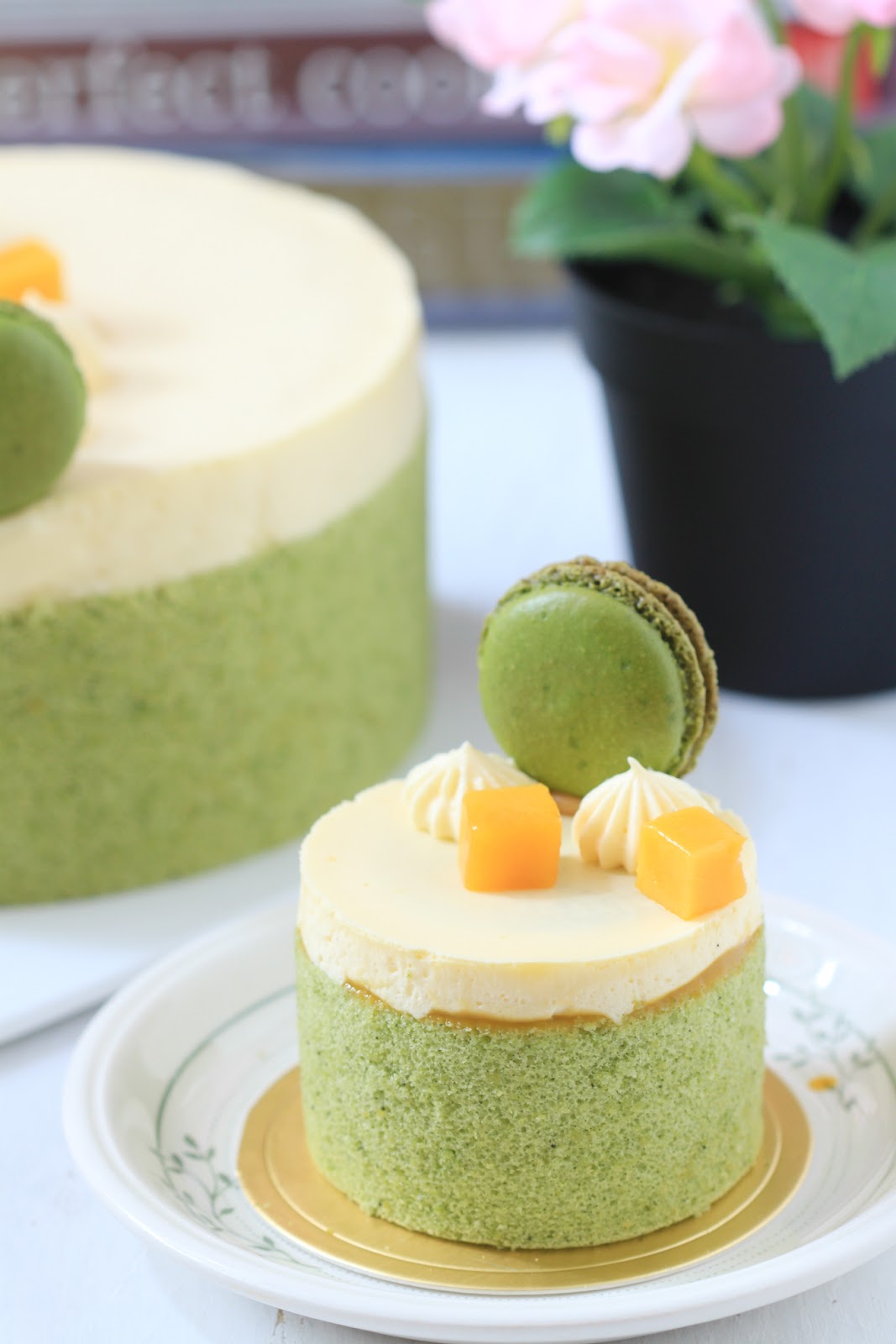 Mango-matcha charlotte cake